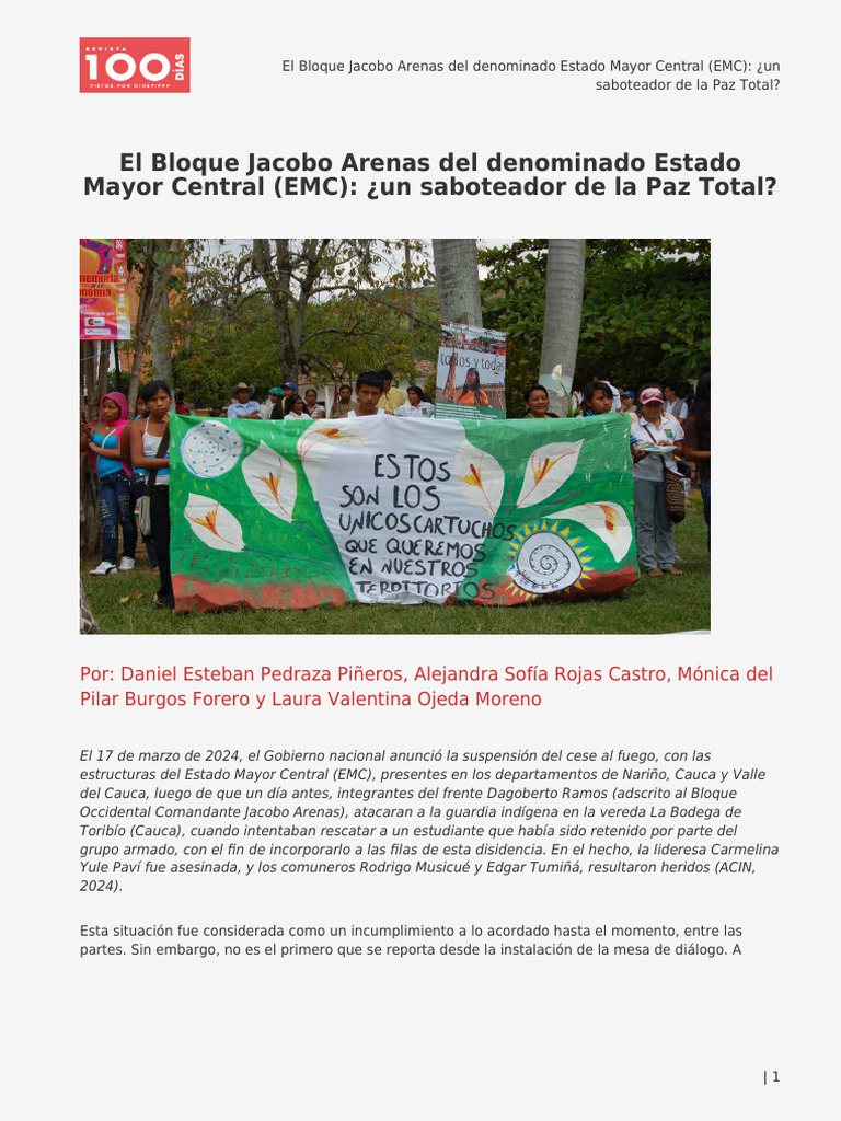 El Bloque Jacobo Arenas Del Denominado Estado Mayor Central (EMC) : ¿Un ...