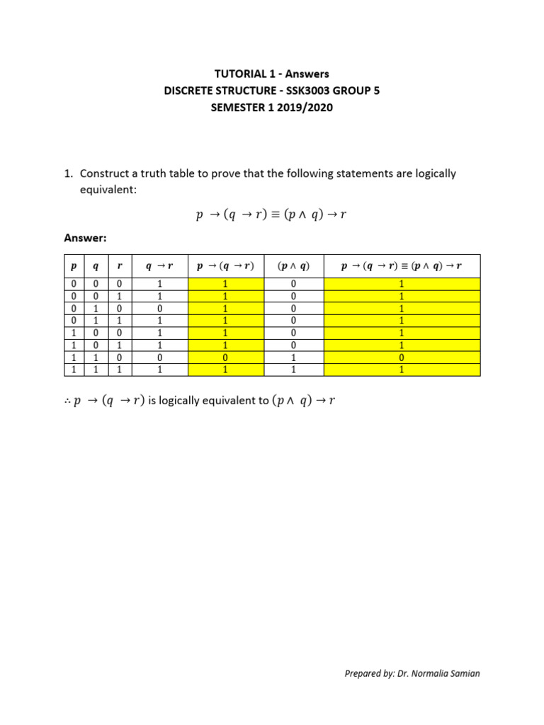 Tutorial 1- Logic Answers | Download Free PDF | Semantics | Syntax (Logic)