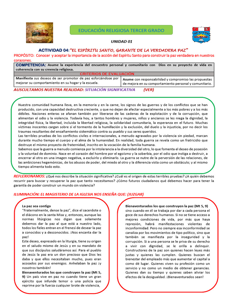 Guia de Ap - 04 - Tercero | PDF | Paz | Alma