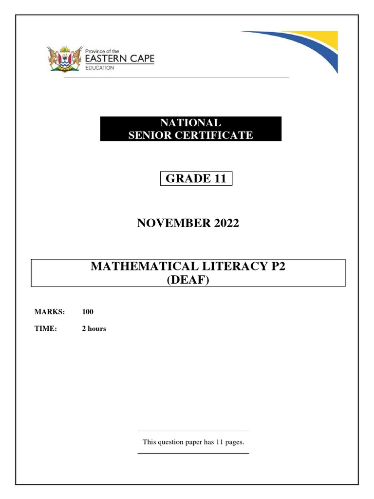 Maths Lit p2 QP Gr11 Nov2022 - Deaf | PDF | Length | Area