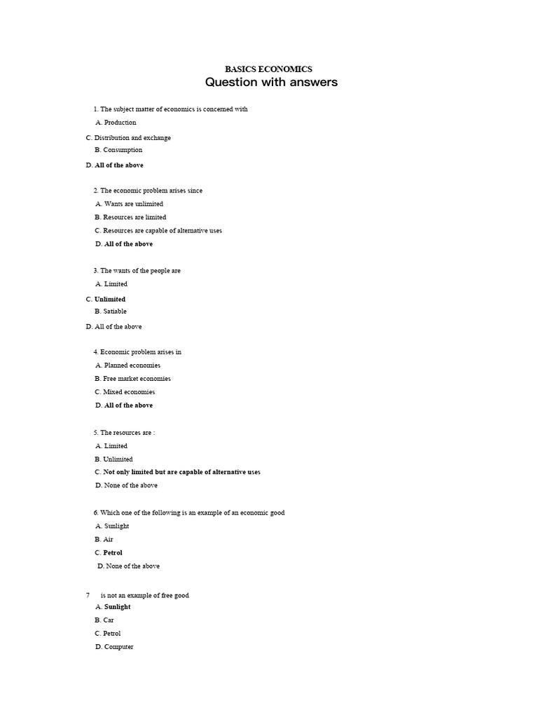 BASICS ECONOMIC 200 MCQ With Ans | PDF | Supply (Economics) | Economics