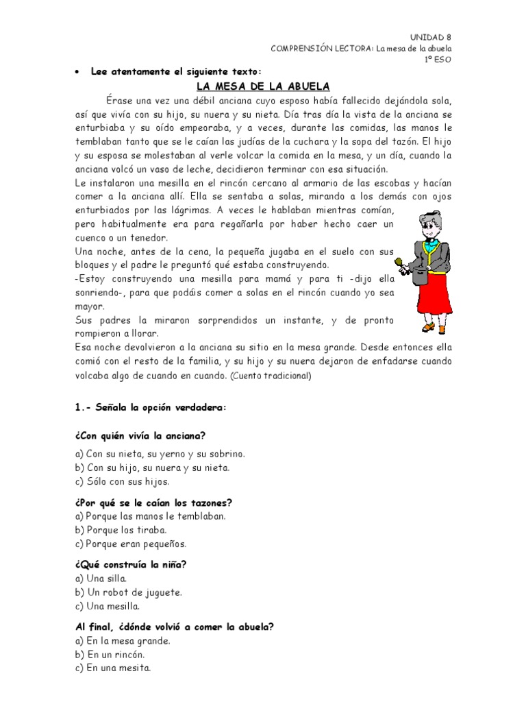 U 8 Comprension Lectora 1 Eso La Mesa de La Abuela | PDF