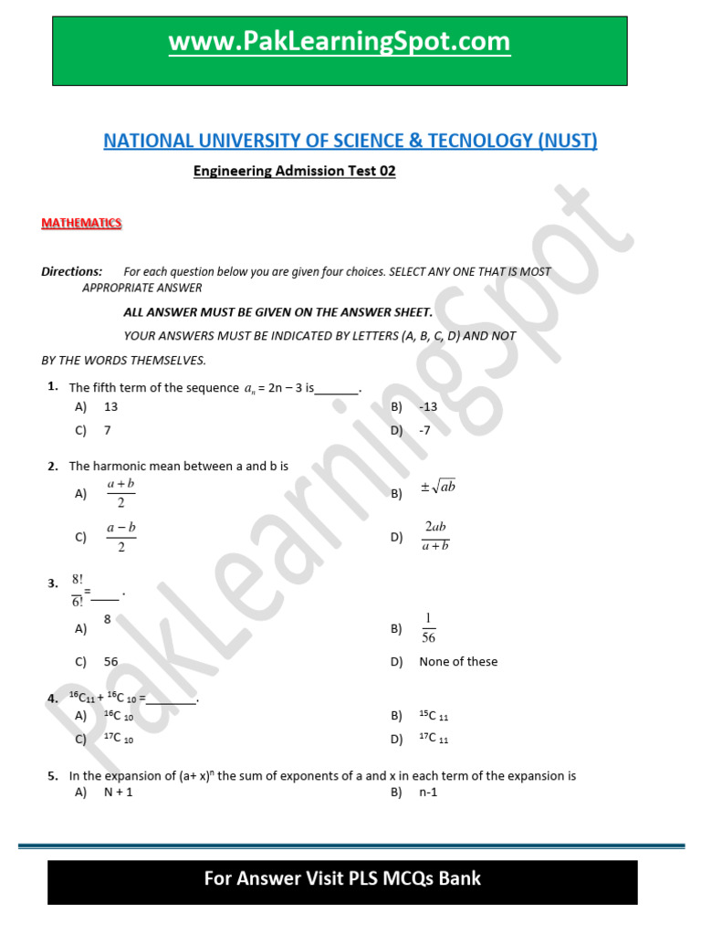 Nust Paper 02 PakLearningSpot | PDF | Function (Mathematics ...