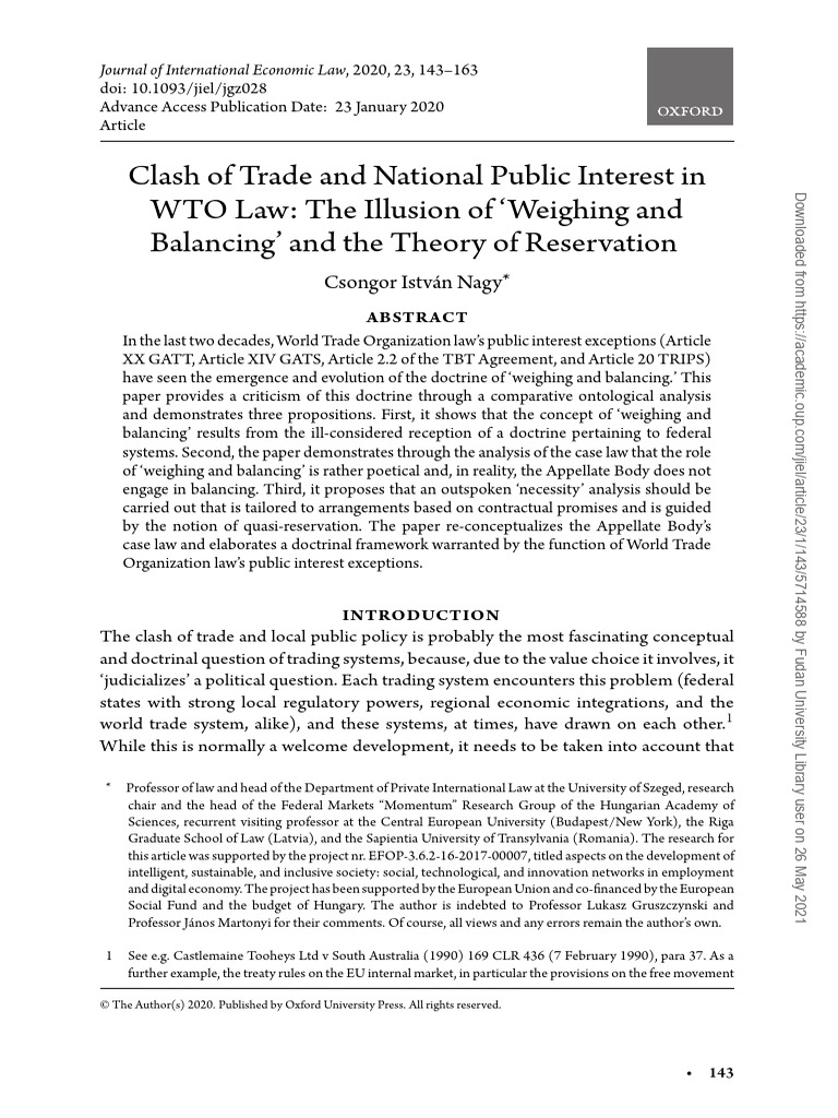 Clash of Trade and National Public Interest in WTO | PDF | World Trade ...
