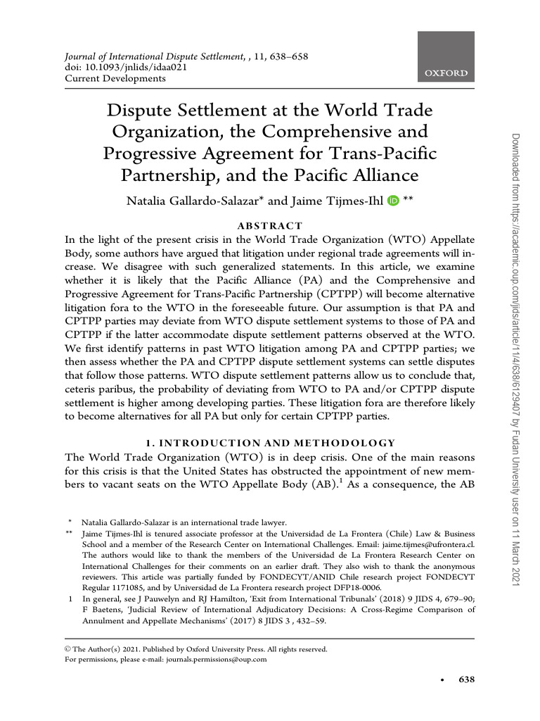 Dispute Settlement at The WTO, CPTPP and The Pacific Alliance | PDF | Trans Pacific Partnership ...