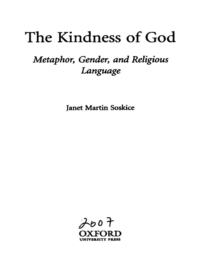 Janice Martin Soskice Kindness of God | PDF | Augustine Of Hippo | Trinity