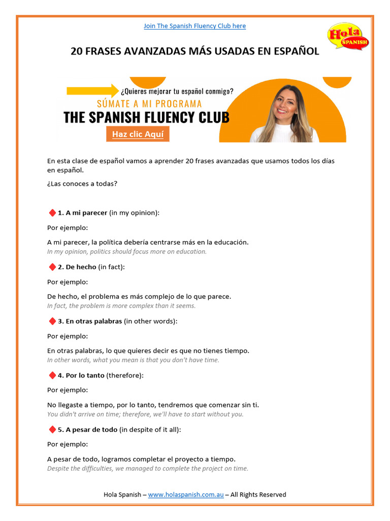 20 Frases Avanzadas en Español | PDF | Artes del Lenguaje y Comunicación