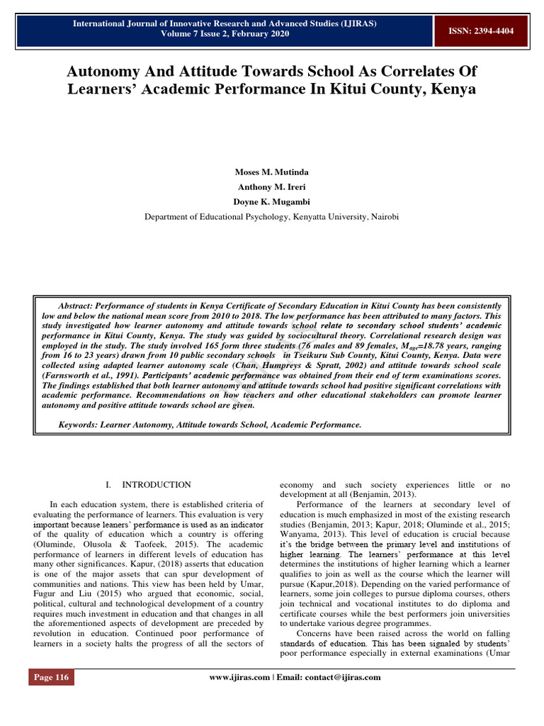 Autonomy and Attitude Towards School... | PDF | Learning | Cognition