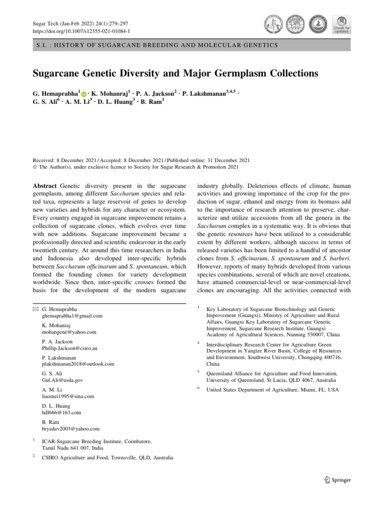 Sugarcane Genetic Diversity and Major Germplasm Collections | PDF | Sugarcane | Plant Breeding