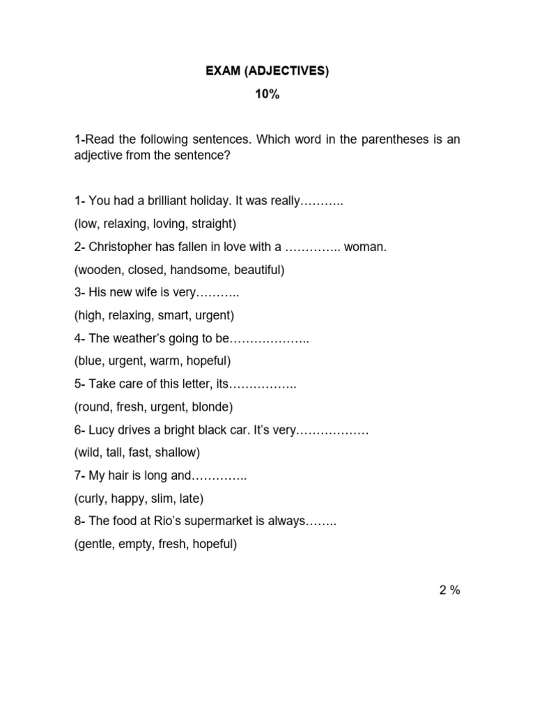 EXAM 03 (Adjectives) Inst. 02 | PDF