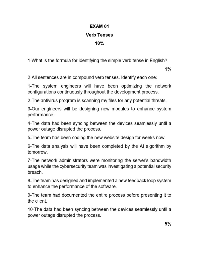 Exam 01 Verb Tenses Instr. 02 2024 | PDF | Technology & Engineering