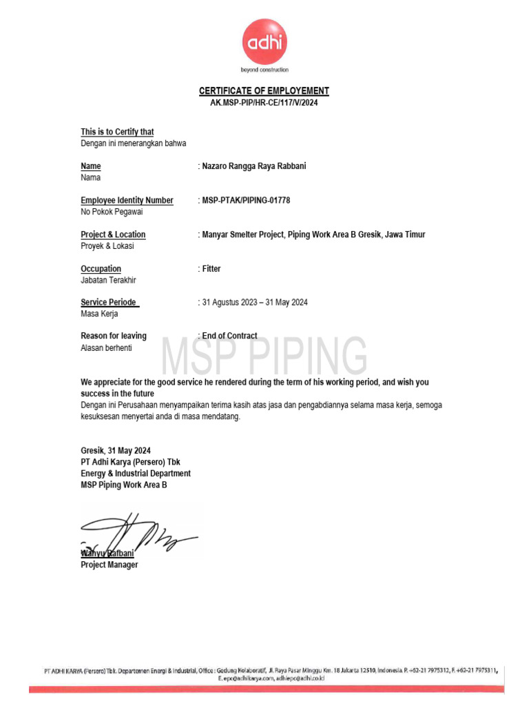 Paklaring - Nazaro Rangga Raya Rabbani | PDF