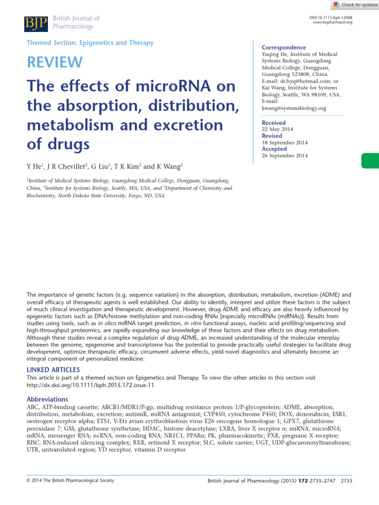 MicroRNA's Role in Drug Metabolism | PDF | Micro Rna | Gene Expression