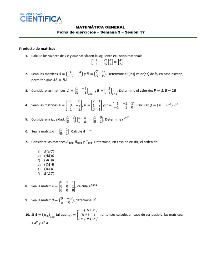 FICHA DE PRÁCTICA 14 - Mat Gral - Sem09 - Sesión 18 (Producto de Matrices) | PDF | Métodos y ...