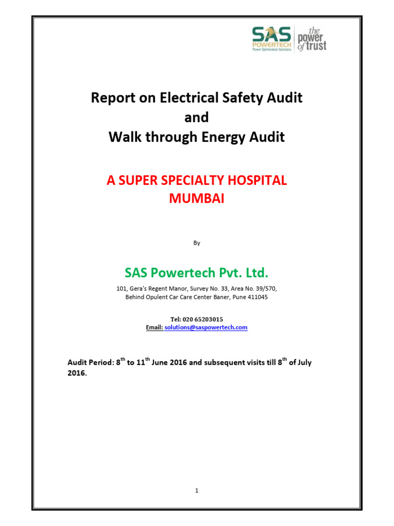 Report On Electrical Safety Walkthrough Audit For Hospital | PDF ...