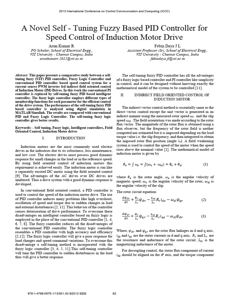 Arun Kumar R A Novel Self Tuning Fuzzy Based Pid | PDF | Electric Motor | Electromagnetic Induction