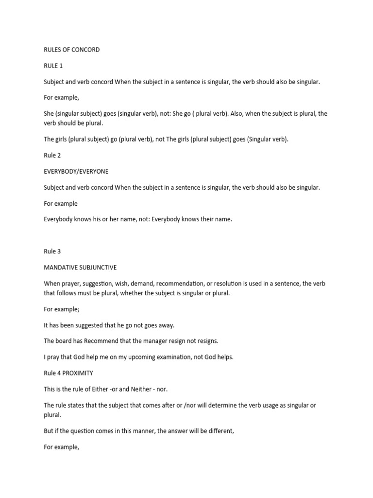 RULES OF CONCORD ENGLISH | Download Free PDF | Grammatical Number | Plural