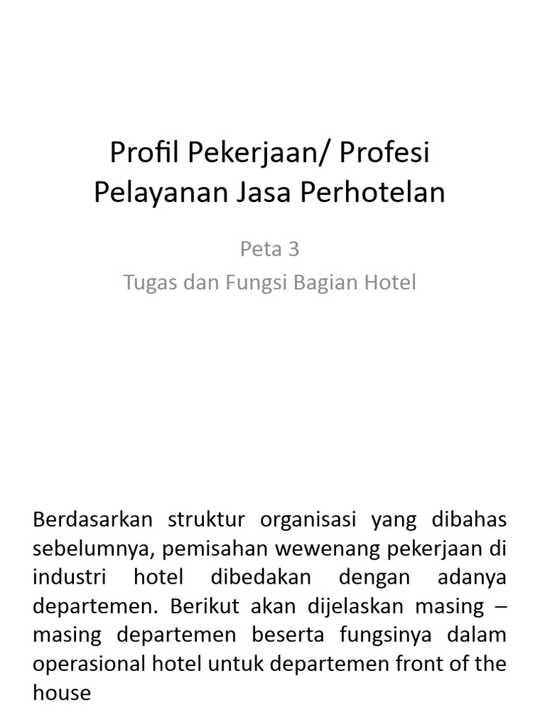 BAB 2 Profil Pekerjaan Pelayanan Jasa Perhotelan Peta 3 Tugas Dan Fungsi Bagian Hotel | PDF