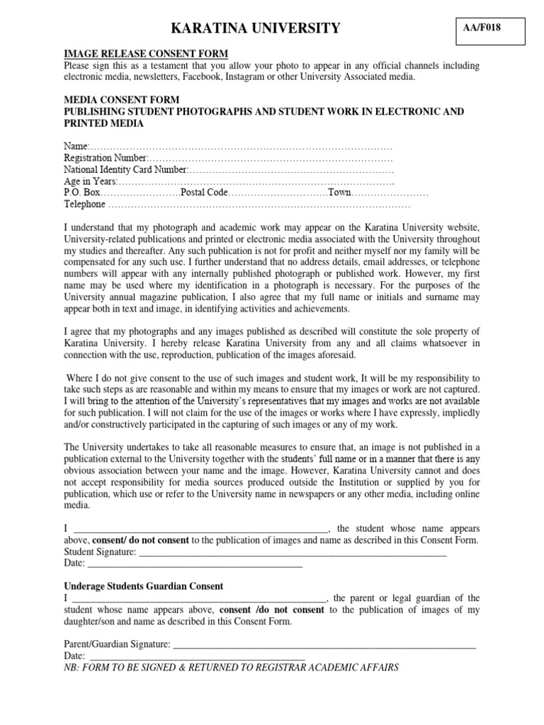 9.0 Image Release Consent Form | PDF