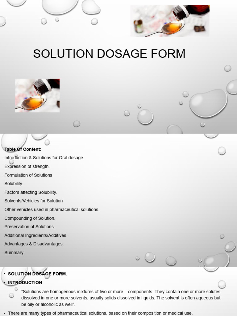 Solution Dosage Form | PDF | Solubility | Solvent