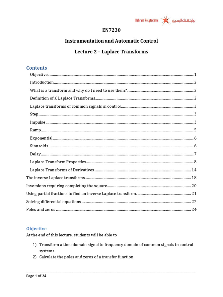 Lecture 2 - Laplace Transforms | Download Free PDF | Laplace Transform | Mathematical Analysis