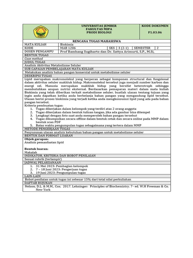 RTM 1 Analisis Aktivitas Metabolisme Seluler | PDF
