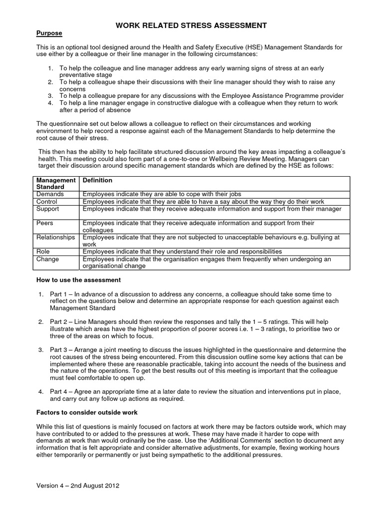 Stress Risk AssessmentV4 4 | PDF | Occupational Stress | Employment