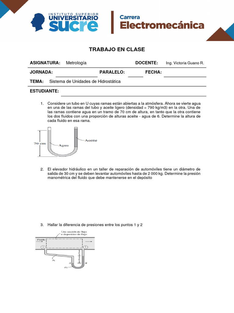 Taller 3 Hidrostática Descargar Gratis Pdf Presión Medida De Presión