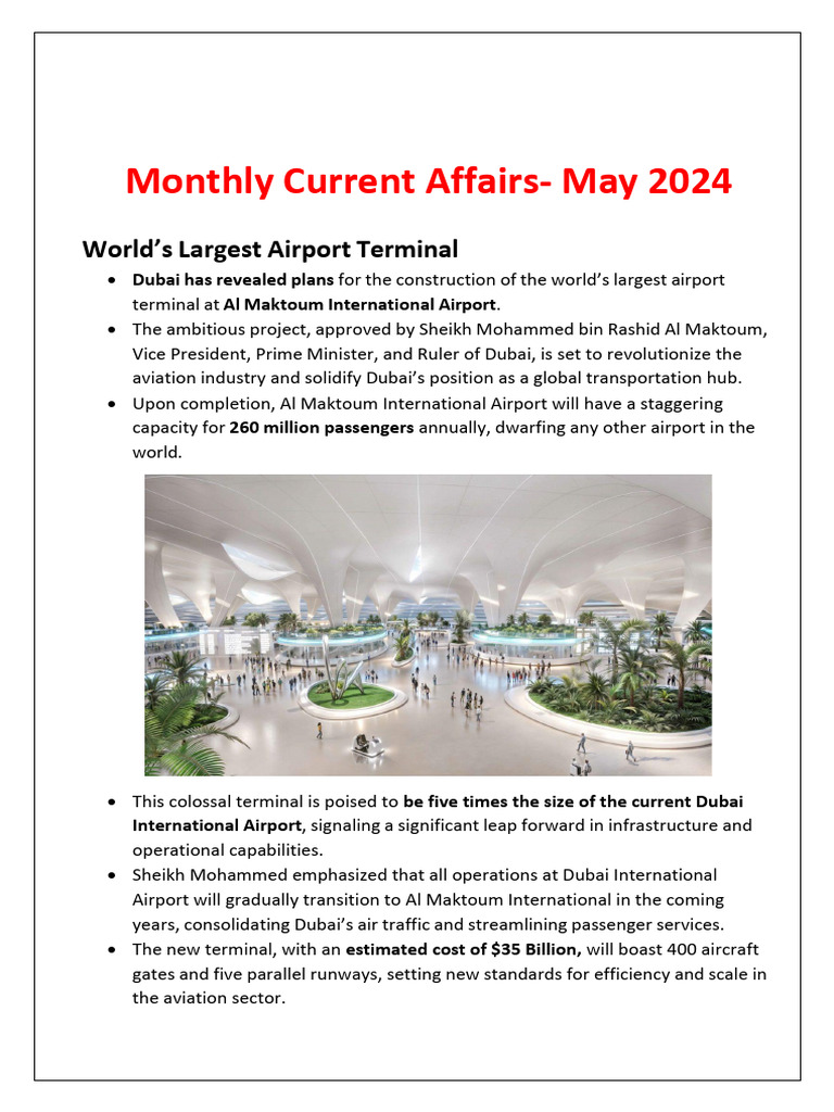 Monthly Current Affairs - May 2024 | PDF