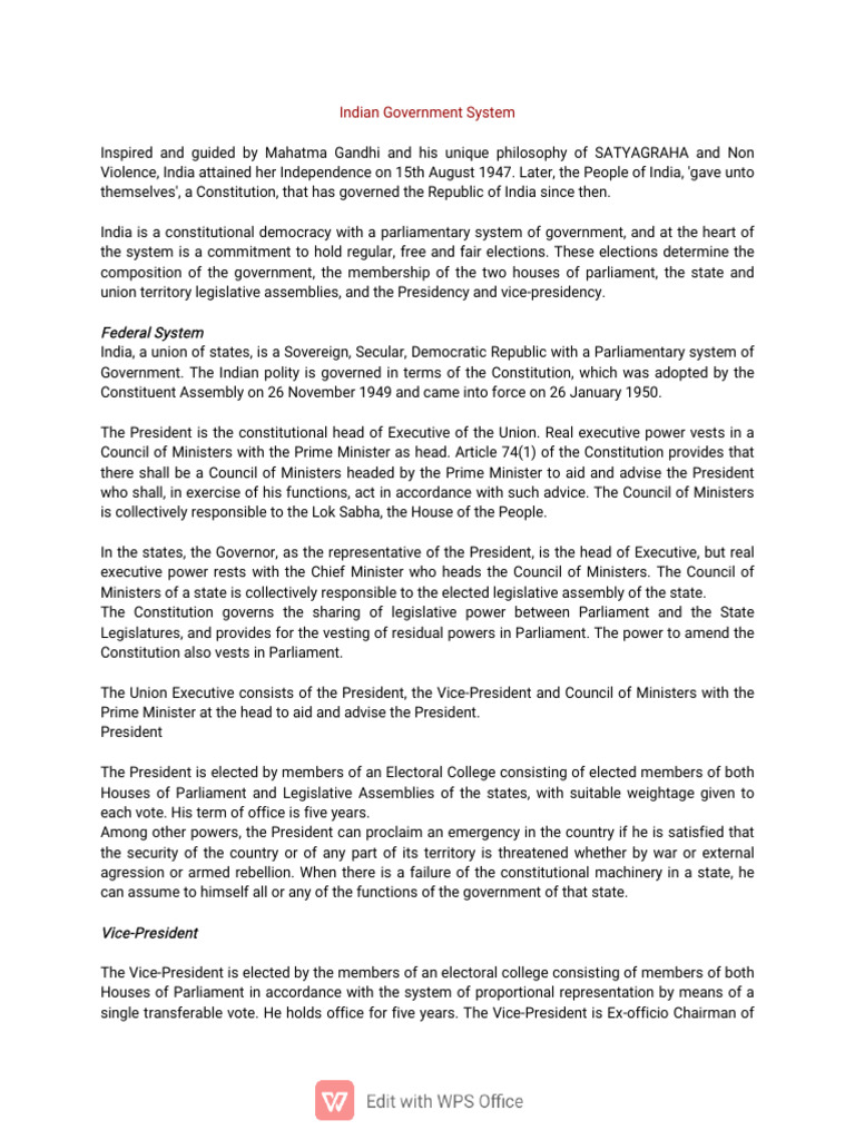 Indian Government System | PDF