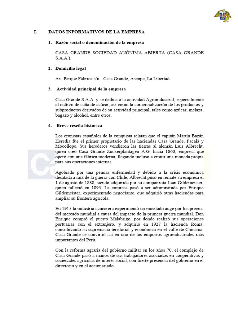 Casa Grande Sac Word | PDF | Capital de trabajo | Liquidez de mercado