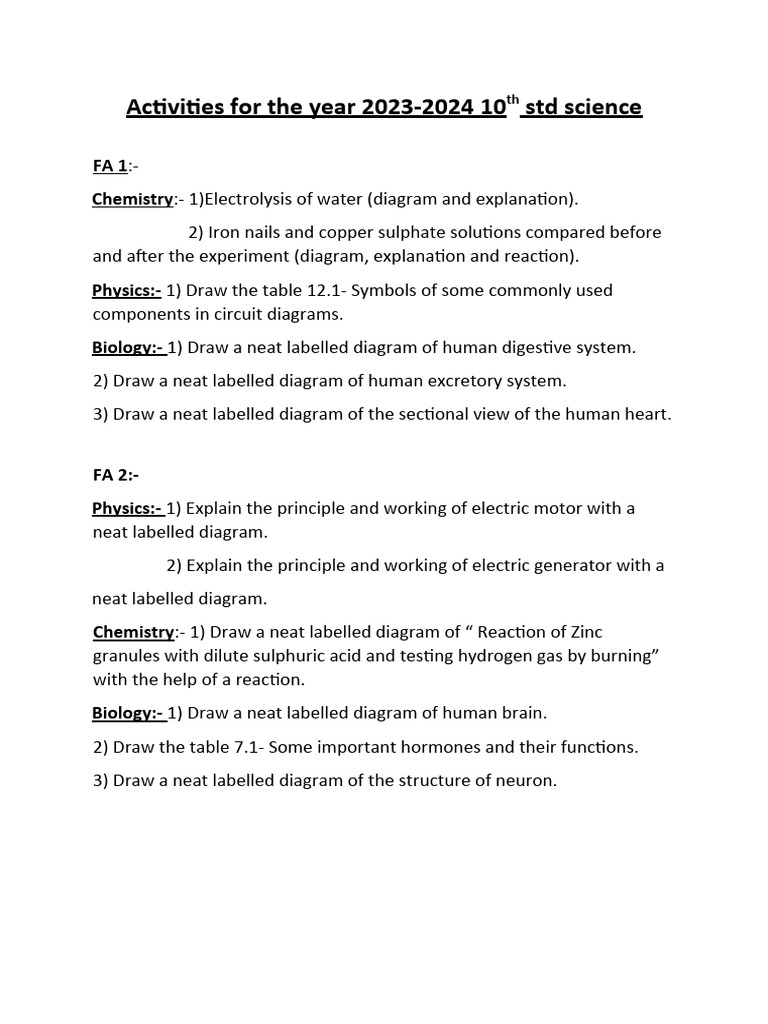 Activities 10th STD Science 2023-24 | PDF