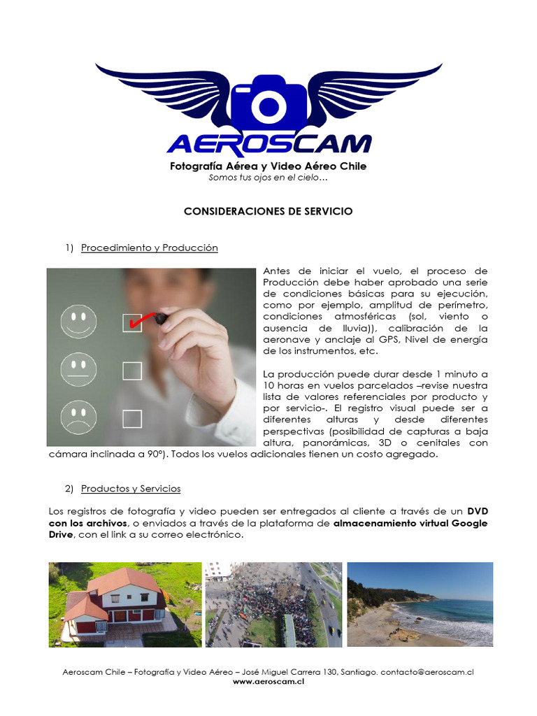 Condiciones de Servicio Aeroscam Chile Foto Aerea Video Aereo Drone | PDF | Vídeo