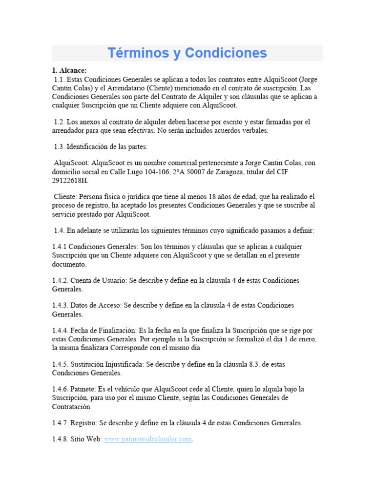 Términos y Condiciones | PDF | Daños y perjuicios | Red mundial