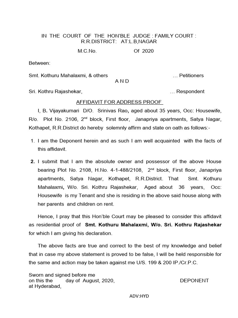 Affidavit for Tenant Address Proof | PDF | Politics | Religion ...