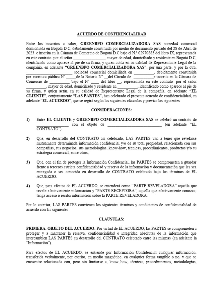 Modelo Acuerdo de Confidencialidad (Clientes) | PDF | Arbitraje ...