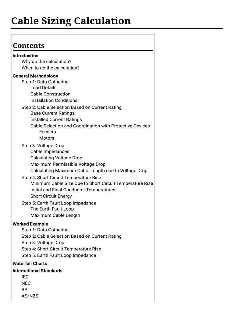Cable Sizing Calculation Pdf Alternating Current Electrical