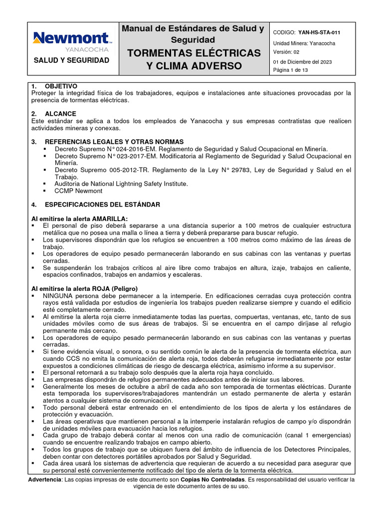 YAN-HS-STA-011 Tormentas Electricas y Clima Adverso v.02 | Descargar gratis PDF | Tormentas ...
