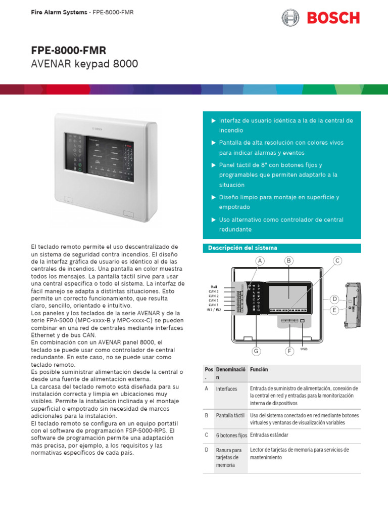FPE-8000-FMR - Ficha Técnica Bosch | PDF | Red de computadoras | Interfaz de usuario