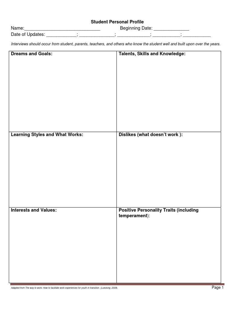 Student Personal Profile Template | PDF | Experience | Learning