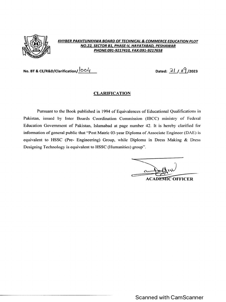 Clarification of TSC and D.Com DBA Equivalency by IBCC | PDF