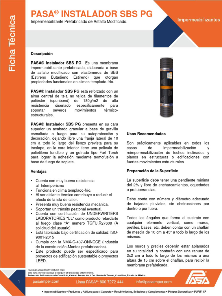 Ficha Tecnica PASA-SBS-PG-24 | PDF | Lona | Materiales