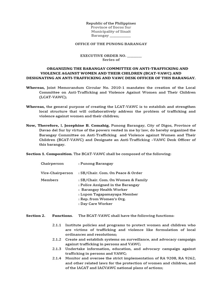 Organizing BCAT-VAWC in Sinait | PDF | Human Trafficking | Crime & Violence