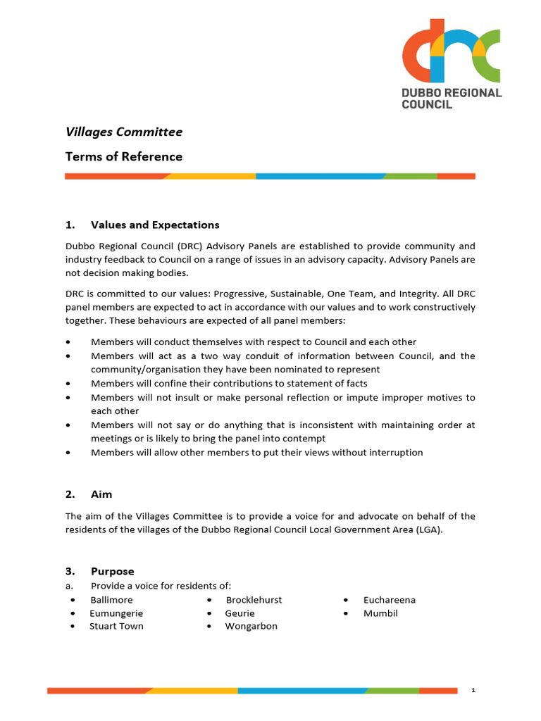 Terms of Reference - Villages Committee | PDF | Committee | Government Terms of Reference - Villages Committee | PDF | Committee | Government