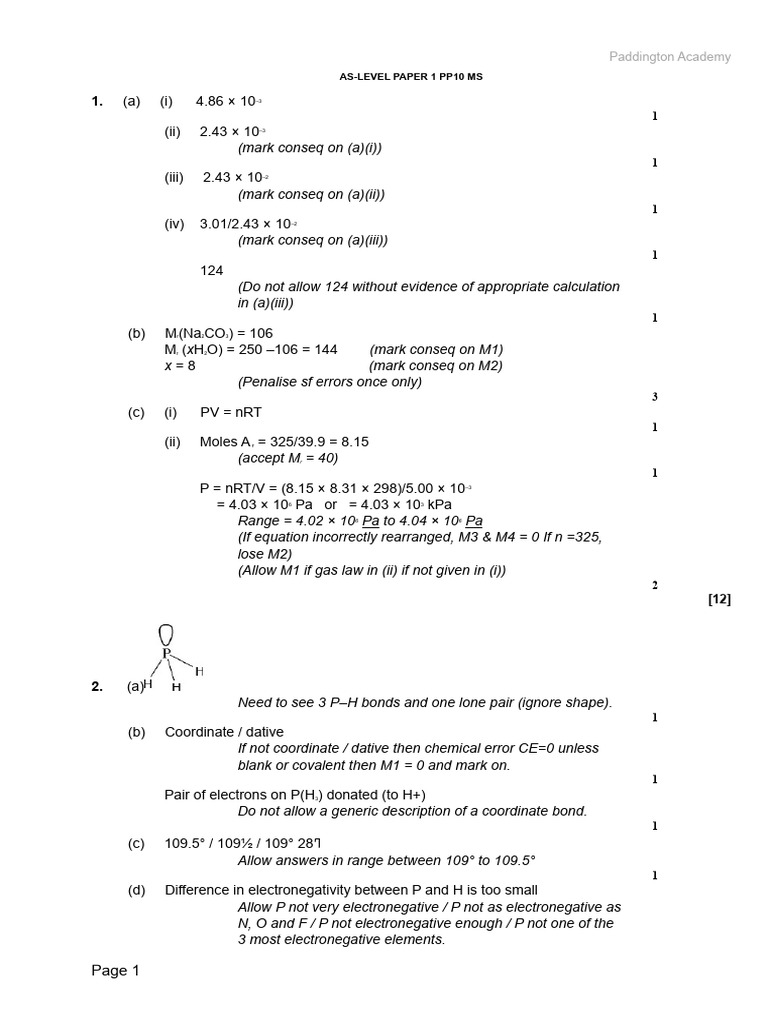 As-Level Paper 1 pp10 Ms | Download Free PDF | Chemical Bond | Ionic ...