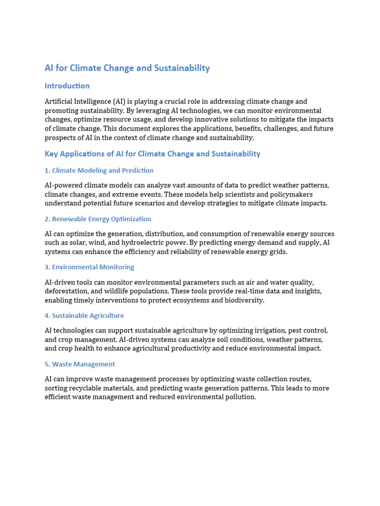 AI Solutions for Climate Sustainability | PDF | Artificial Intelligence ...