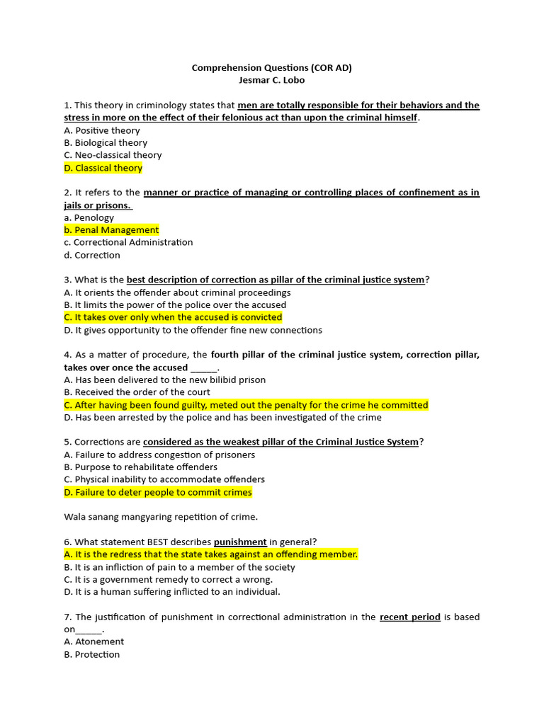 Comprehension-Questions-COR-AD | PDF | Probation | Parole