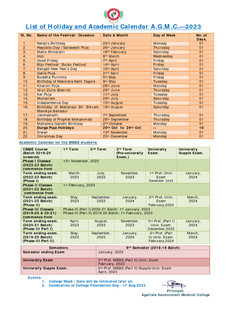Academic Calendar-2023 | PDF | Observances | Religious Holidays