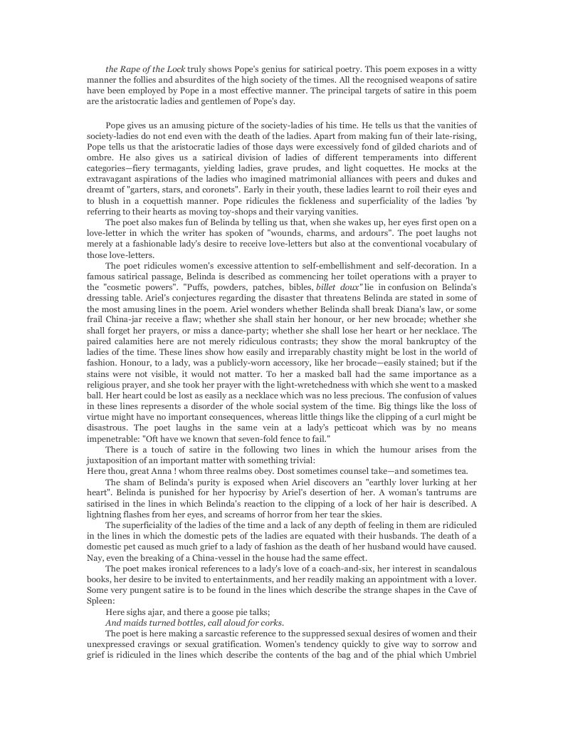 The Rape of The Lock-Assignment | PDF