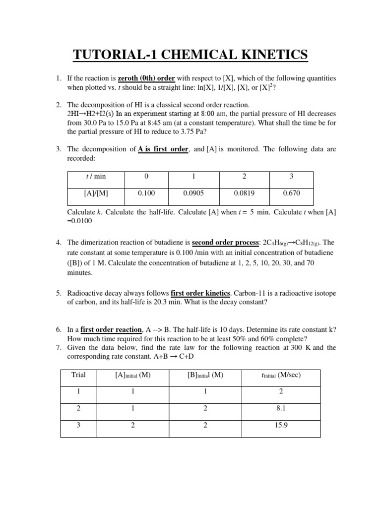 Chem Kinetics Tutorial 2024 | PDF | Chemical Reactions | Hydrogen Peroxide